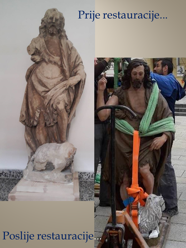 Restaurirani kipovi sa pročelja franjevačke crkve sv. Ivana Krstitelja ...